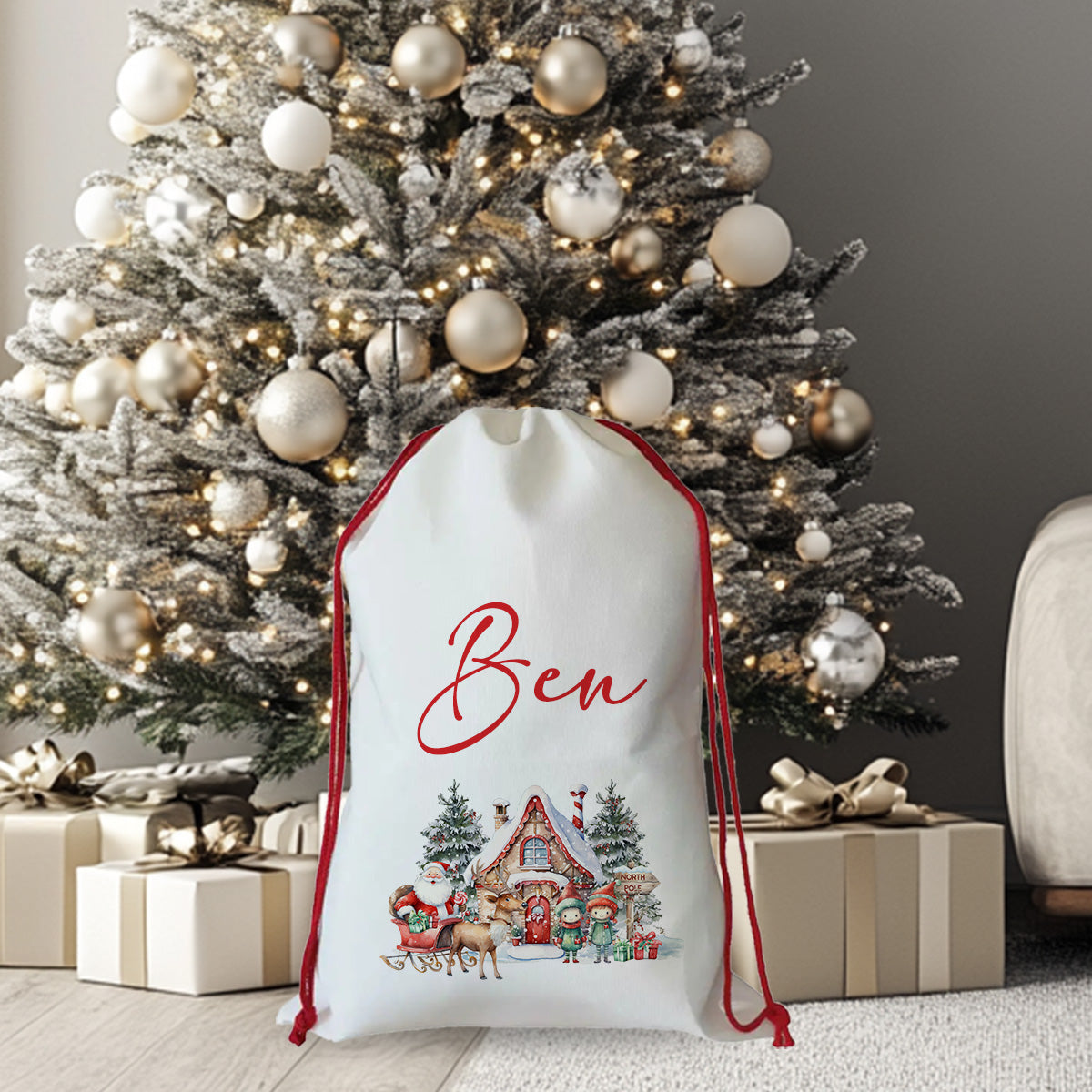 Plain Sublimation santa canvas sacks bag with red drawstring rope ...