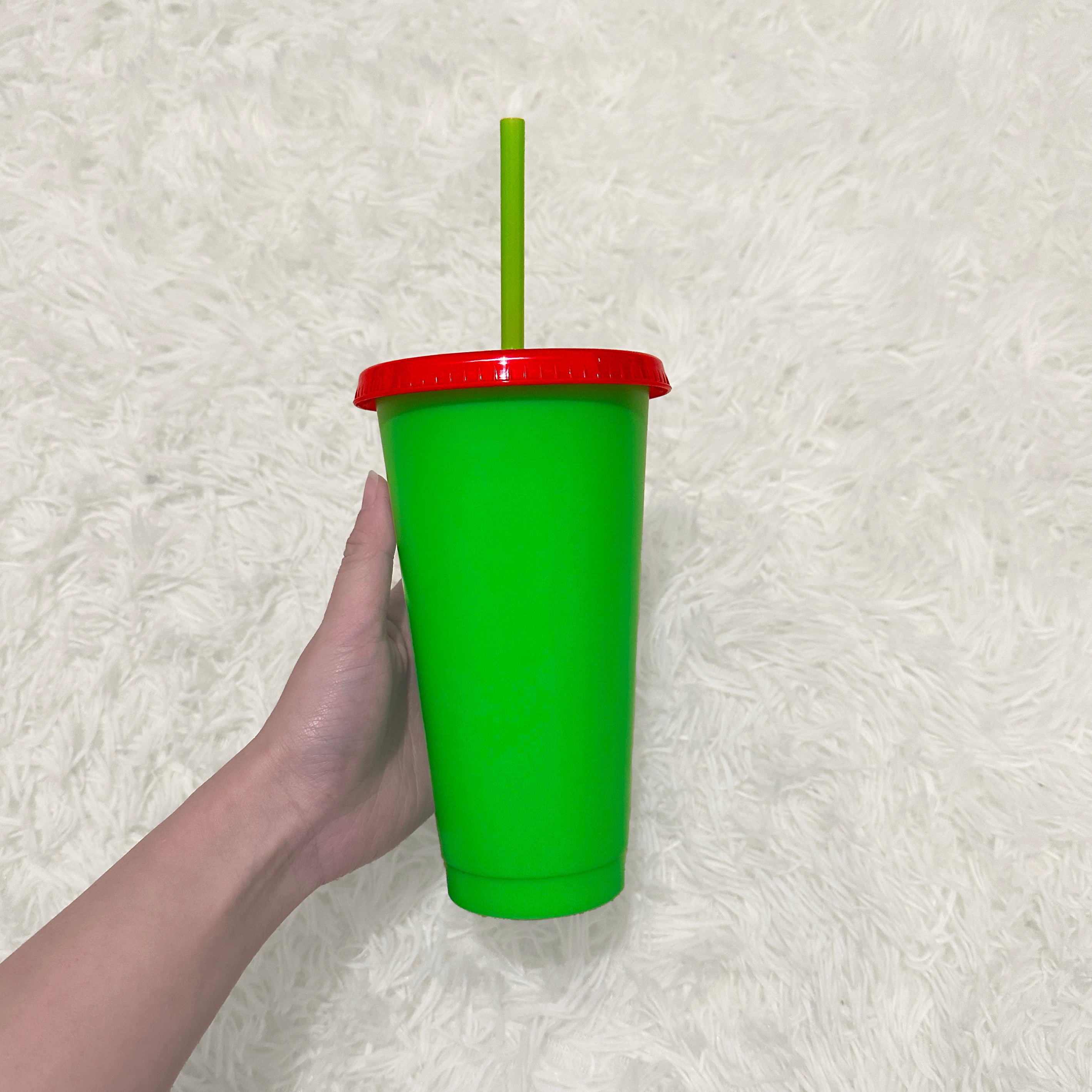 Neon Green Red lid - Solid colour Cold cup 24oz – Crafty Mood
